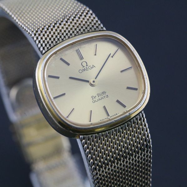 VINTAGE OMEGA DE VILLE CAL 1350 GOLD COLOR DIAL WOMEN`S DRESS QUARTZ ...