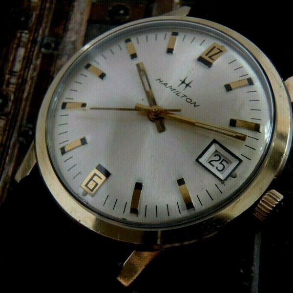 Handsome 1950's gold Hamilton hand wound, date men's wristwatch, cal ...