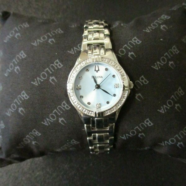 BULOVA WOMEN'S DIAMOND LIGHT BLUE DIAL BRACELET WATCH 96R172 NOS ...