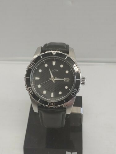 Bulova 98B275 Black Leather Band Dive Watch - Quartz - New Battery ...