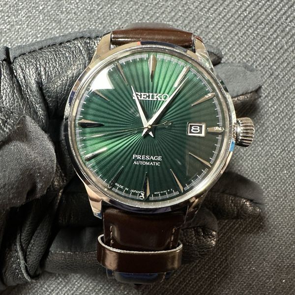 SEIKO Presage Men's Watch 40.5mm Brown Leather Strap Green Dial SRPD37 ...