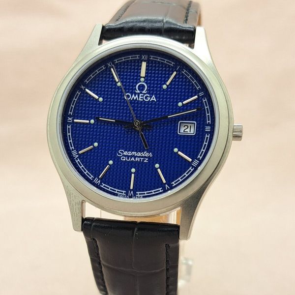 Vintage Omega Seamaster Blue Dial 1425 Date Quartz Men's Swiss Watch ...