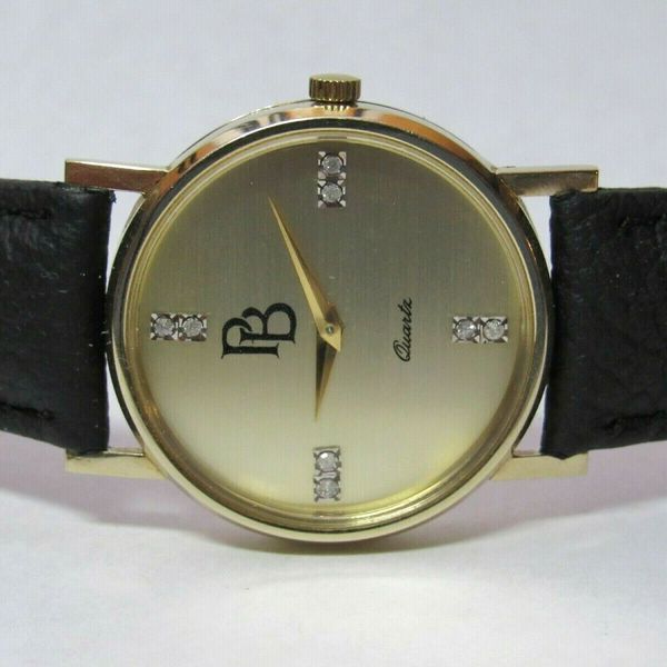 VINTAGE PAUL BREGUETTE 14K GOLD DIAMOND DIAL MENS WATCH LEATHER BAND ...