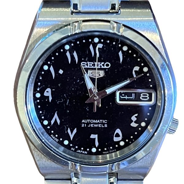 Seiko 5 Automatic Black Arabic Dial Stainless Steel Men's Watch ...
