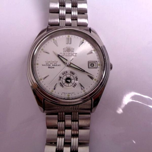 Orient Automatic Mens Watch Day & Date White Dial Stainless Steel ...