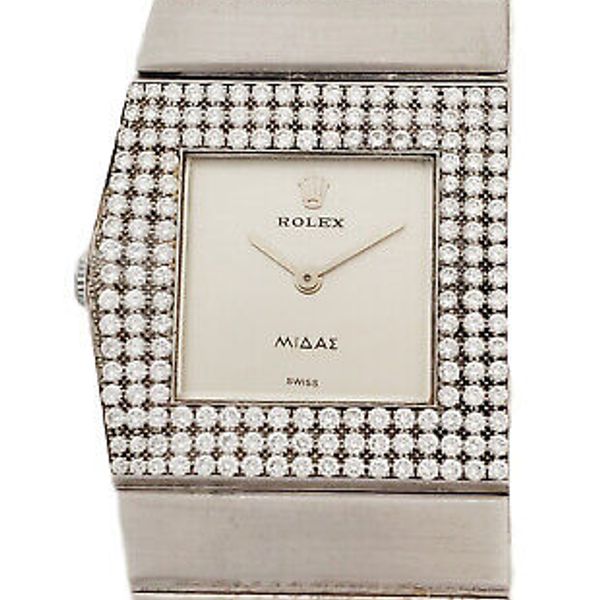 Rolex King Midas 4609 18k White Gold Factory Diamond Mens Vintage Watch ...