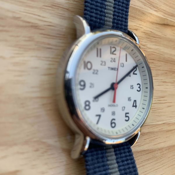 [WTS] Timex T2N654KW Weekender White Dial Watch with Blue/Gray NATO ...