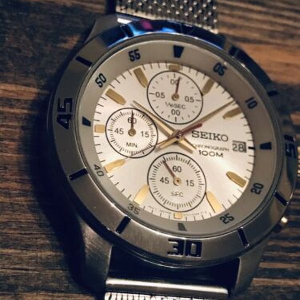 Seiko Chronograph 100M Date New Stainless Steel Sharks Mesh Milanese ...
