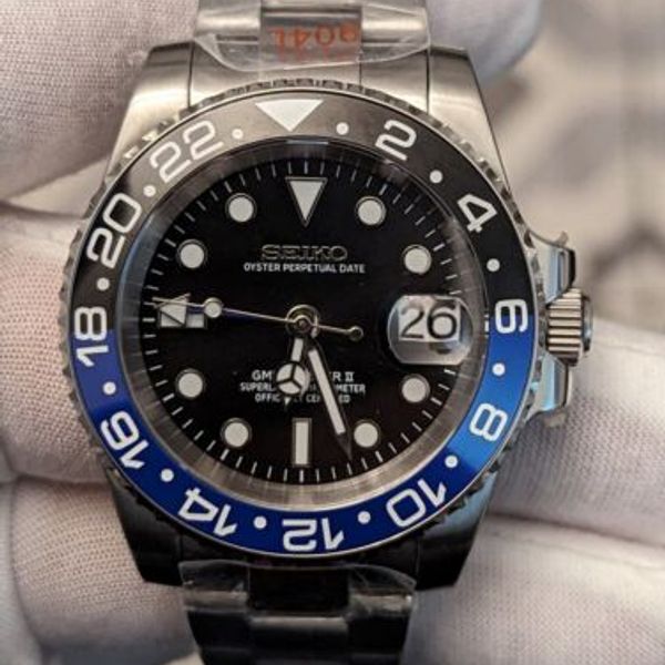 Seiko Mod GMT Watch 'BatMan' - Black and Blue Bezel Dial NH34 40mm ...