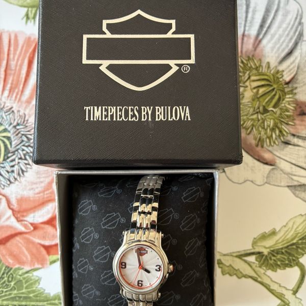 Bulova Harley Davidson women's watch HD Logo Metal Band Excellent ...
