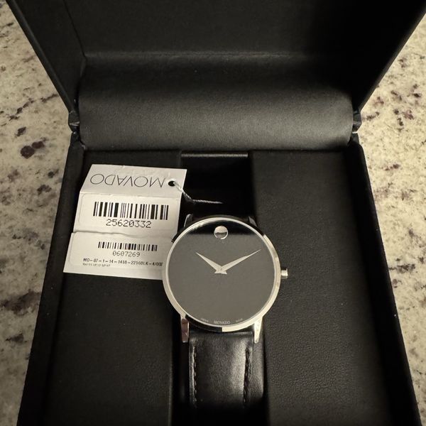Movado Museum 40mm Stainless steel Case with Black Leather Band Men's ...