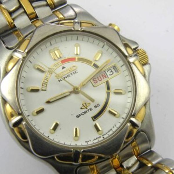 Mens Seiko Kinetic Two Tone Sports Watch 5M43-0A59 - 50m | WatchCharts ...