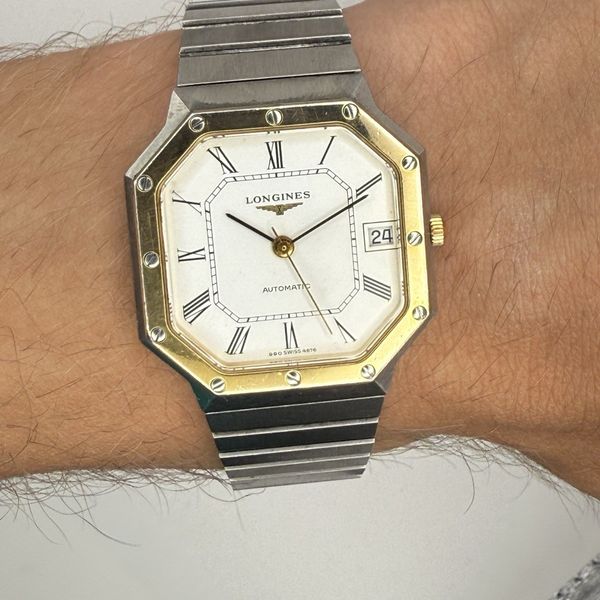 Vintage Men's Longines Octagon Watch - 1980s â L990.1 Ultra-Thin Autoâ ...