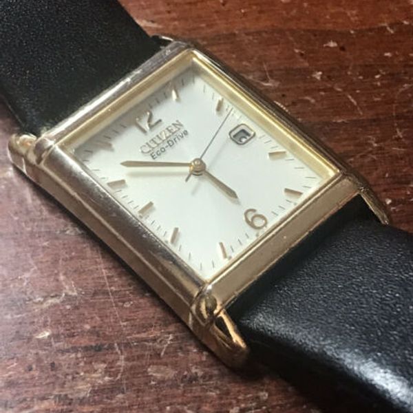 Citizen Eco-Drive Tank Style Watch E010- S001579 Runs. Gold Tone ...