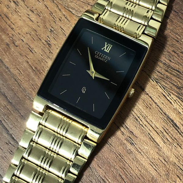 Vintage CITIZEN CQ Quartz Men's Gold Tone Watch 1022 Rectangle Tank New ...