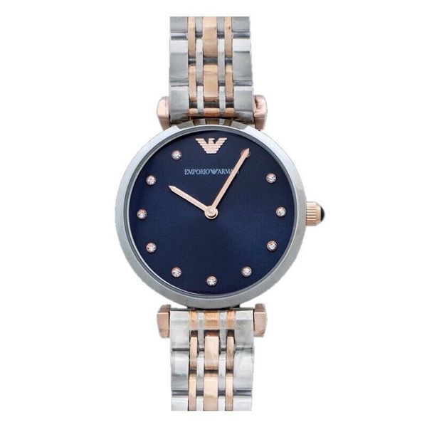 Emporio Armani AR11092 Gianni T-Bar Silver, Rose Gold and Blue Womens ...
