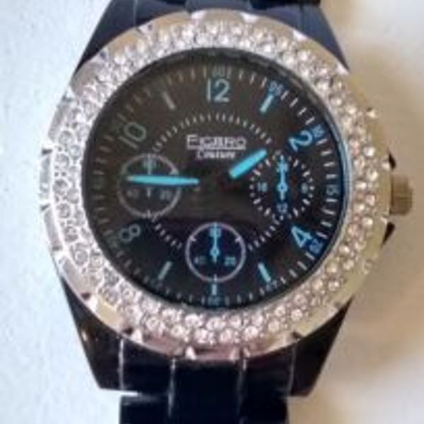 Womens Figaro Couture Watch Black Silver Tone Rhinestone Bezel New ...