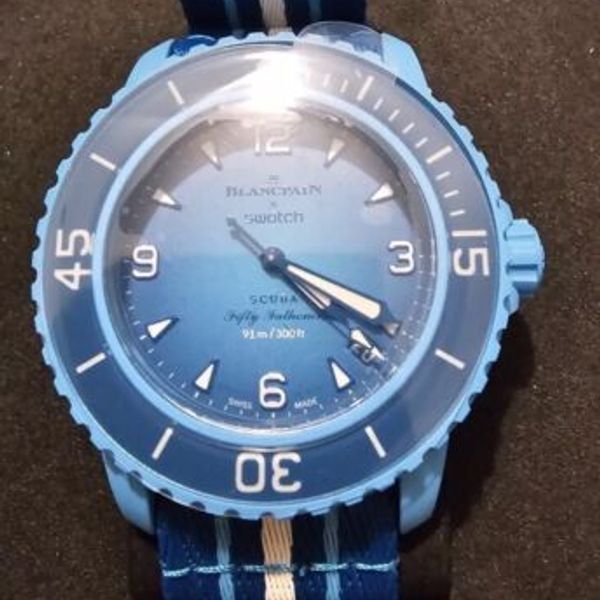 Swatch Blancpain Scuba Fifty Fathoms Divers Watch Blue Lagoon BNIB Rare ...