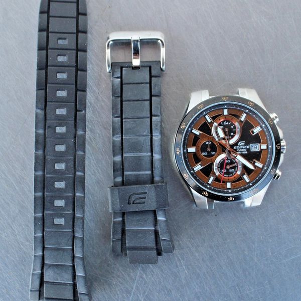 Casio EFR-519 Edifice Chronograph Orange Dial WR 100M Mens Diver Watch ...