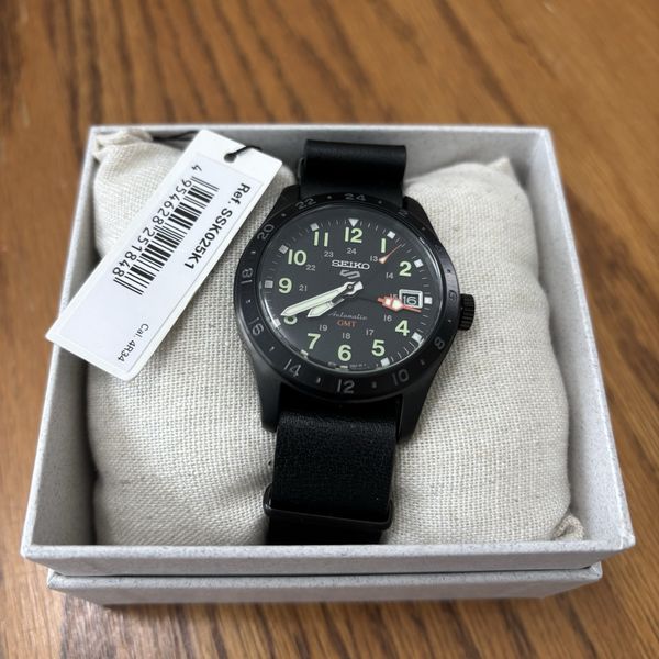 Seiko 5 Sports Automatic GMT Black Dial Leather Strap Watch SSK025 ...