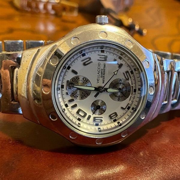 Men's 42mm Vellaccio Watch, Silver Tone Chrono Style, Water Resistant ...
