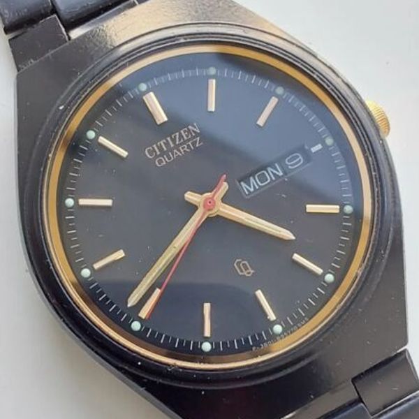 1970s Vintage Citizen CQ Daydate 3801-891171.Black PVD Citizen Watch ...