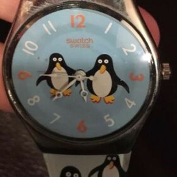 Swatch Watch Penguin Band Light Blue Face With Two Penguins | WatchCharts