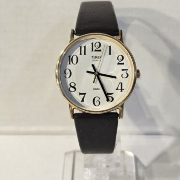 Vintage 80s Timex LA CELL Gold Tone Case Analog Mens Watch Brown ...