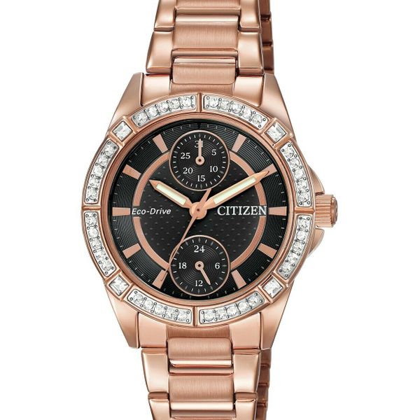 Citizen Eco-Drive Drive Crystal Accent Rose Gold Tone Ladies Watch ...