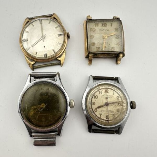 Vintage Mechanical Mens Watch Lot Of 4 Bulova Clinton Harvel Alprosa ...