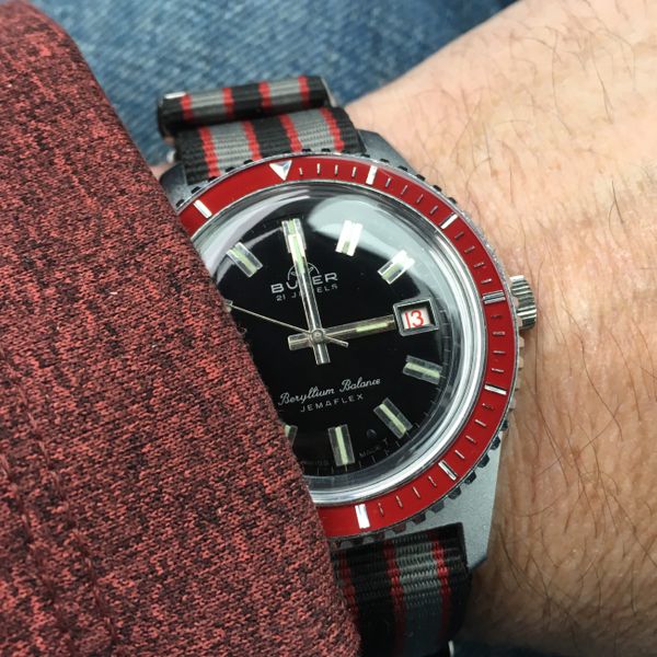 SOLD 1960's Buler Diver with stunning Red Bakelite Bezel | WatchCharts ...