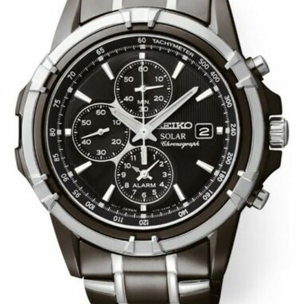 NEW Seiko SSC143 Men's Solar Dress Chronograph Black Dial Two-Tone ...