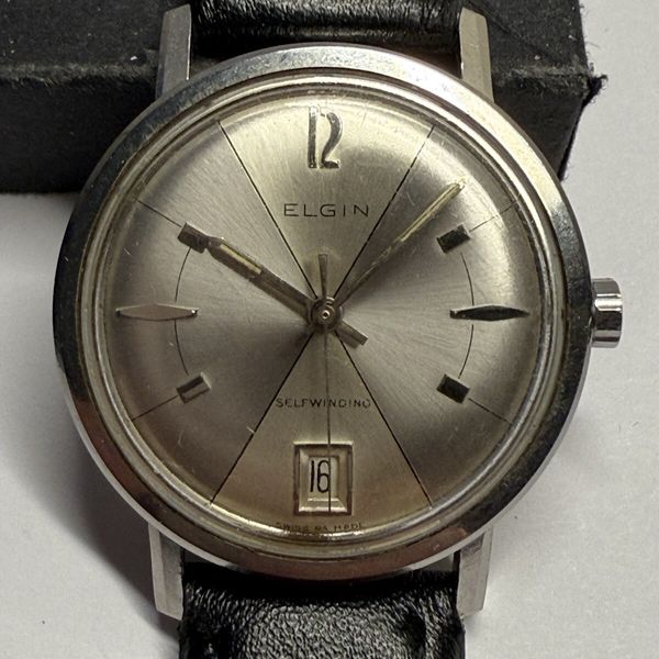 RARE VINTAGE ELGIN MEN'S #849 AUTOMATIC WATCH WITH SILVER SECTOR DATE ...