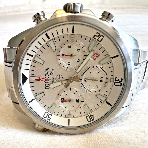 Men's Bulova Marine Star 96B255 White Dial Stainless Chronograph Quartz ...