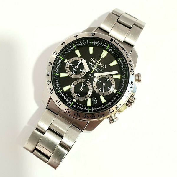 SEIKO 6T63-00D0 Chronograph Black/Green Dial Quartz Men's Watch 41 mm ...