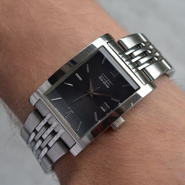 Citizen Eco Drive Square TV Dial Men's Tank Quartz Date Men's Watch ...