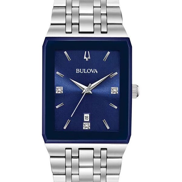 Bulova Quadra Diamond Accent Blue Dial Stainless Steel Men's Watch ...