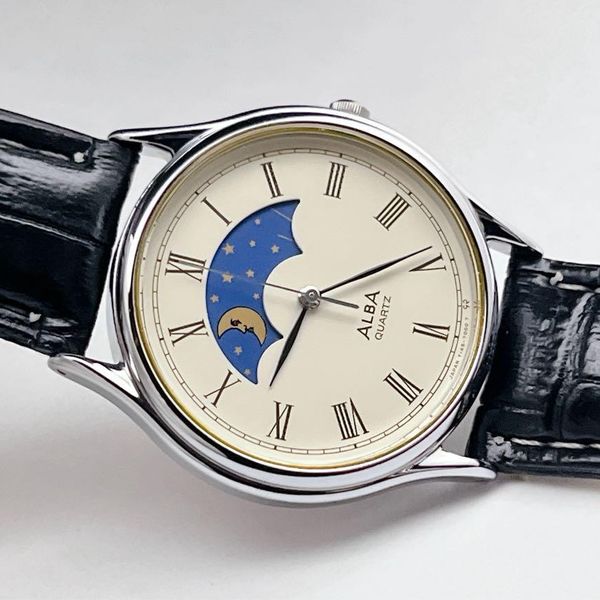 Seiko Alba Menâ s Vintage Moon Phase Watch 33mm Leather Band Used From ...