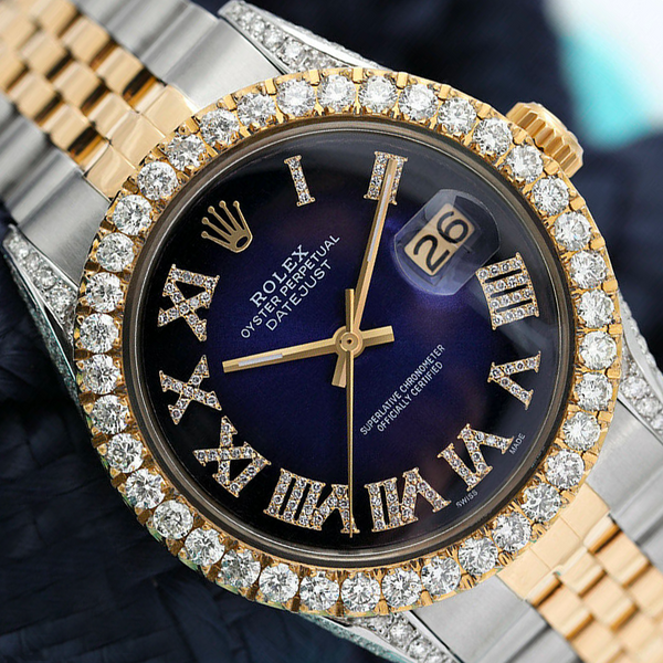 Rolex Datejust 36mm Blue Dial with Diamond Roman Numerals Two Tone ...