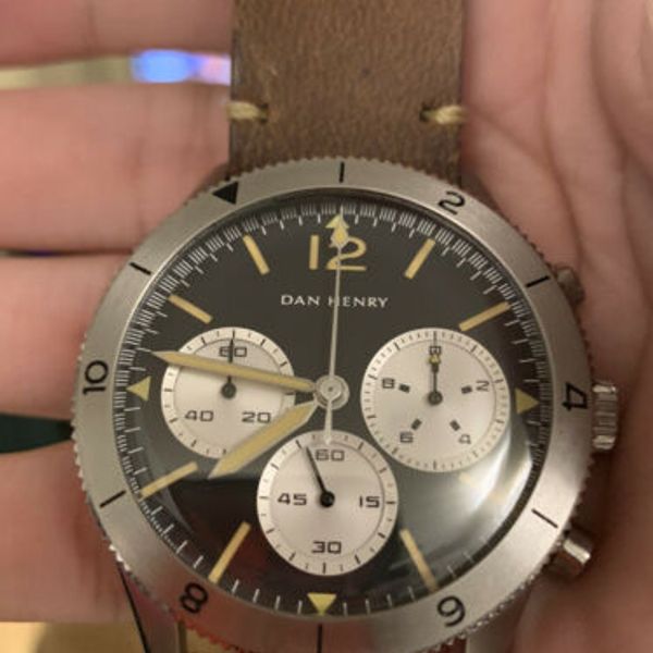 DAN HENRY Pilot Chronograph Quartz Watch Black Brown 1963 No Box No ...