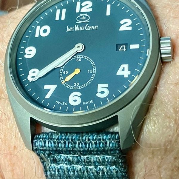 FS: Swiss Watch Company Ark Titanium Swiss Quartz Blue Dial Field Watch ...