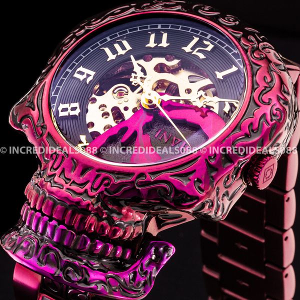 Invicta AUTOMATIC SKULL ARTIST SKELETONIZED Gold Black Dial RED Men ...