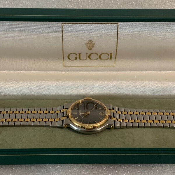 Gucci 9000M Mens Watch with Box - Gray Slate Face Vintage 1980s Silver ...