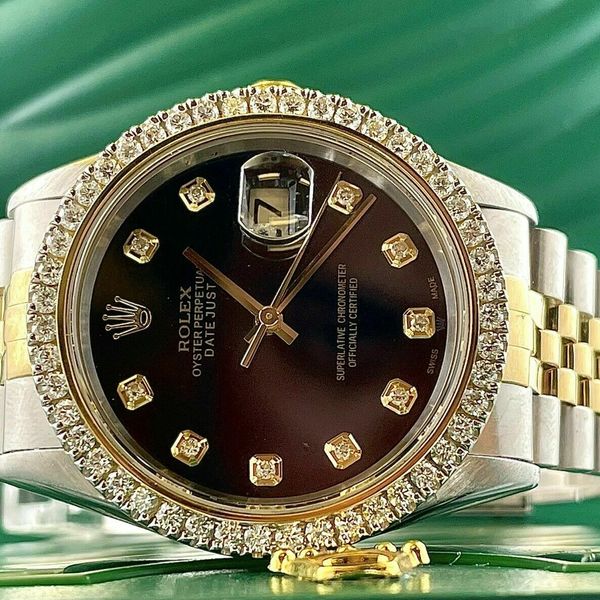 Rolex Men's Datejust 36mm 18k Yellow Gold/Steel ICED 2.50ct Diamonds Black Dial | WatchCharts ...