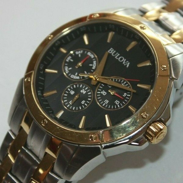 Bulova Men's Two Tone Black Dial Chronograph Watch 98C120 [100GRA ...
