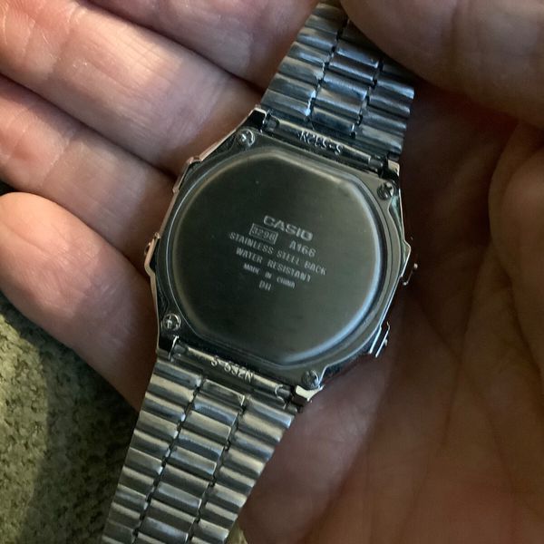 Casio A168 mens vintage lcd watch has chrono alarm steel adjustable ...