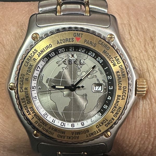 Ebel Voyager Automatic Watch GMT World Time Globe Face 40mm Case 18k ...