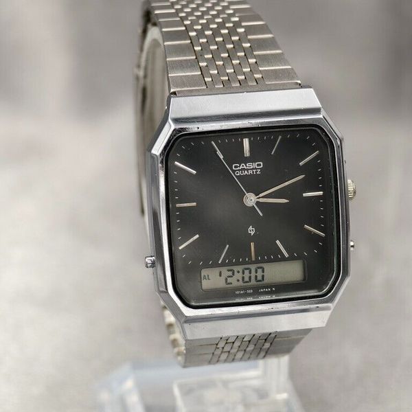 Rare Casio AQ-413 Analog Digital Dual Time Mens Tank Watch,JDM Model ...