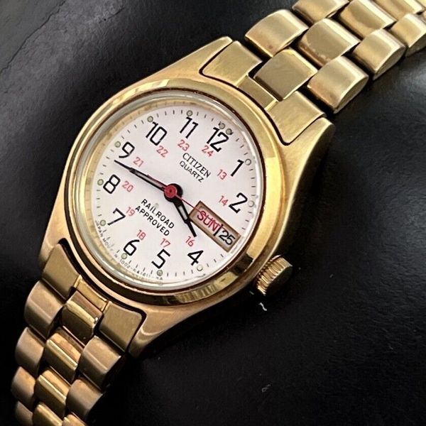 Vintage 1988 CITIZEN Railroad Approved Womenâ s 25mm Quartz Watch Gold ...