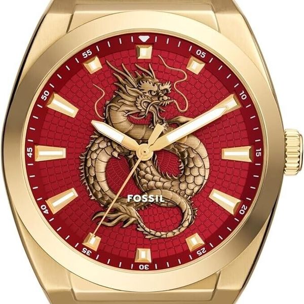 Fossil Watch EVERETT FS6037 Men's GOLD Round Red Dial new From Japan ...